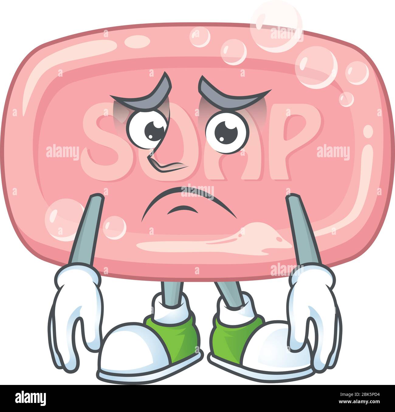 Cartoon picture of pink soap with worried face. Vector illustration ...