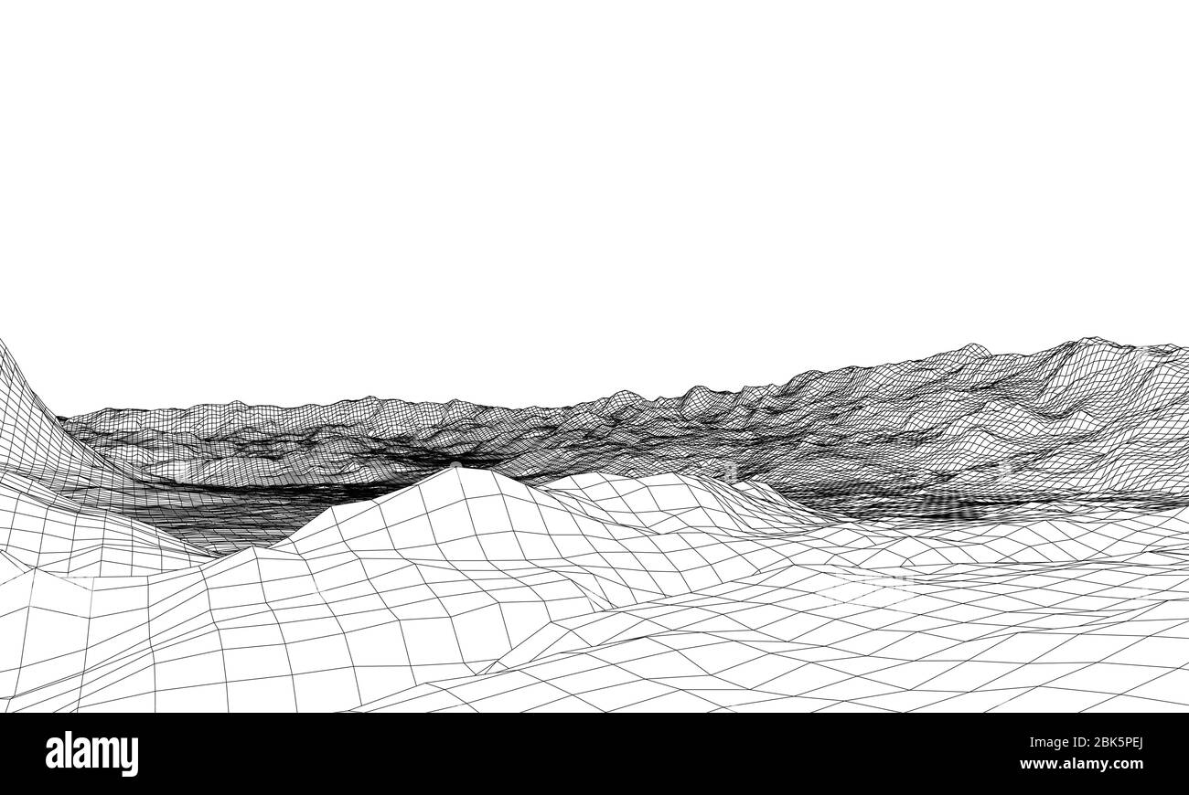Abstract 3d wire-frame landscape. Blueprint style. Vector rendering ...