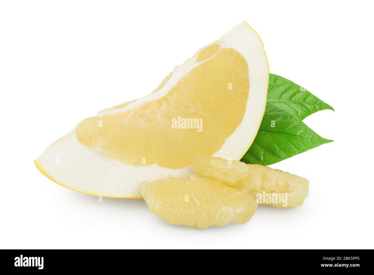 pomelo slice with leaf isolated on white background with clipping path ...