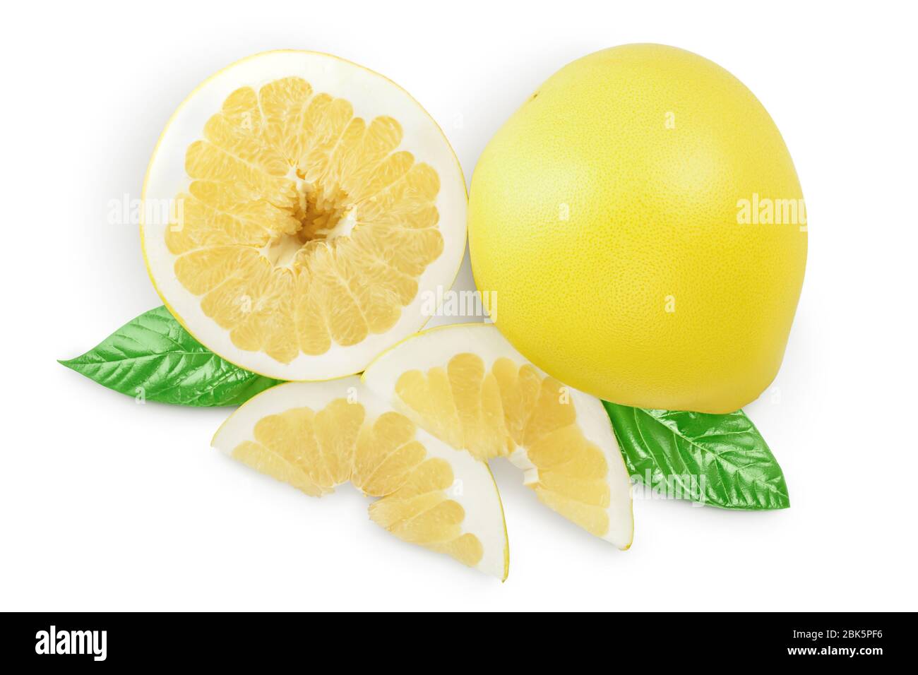pomelo with slice and leaf isolated on white background with clipping ...