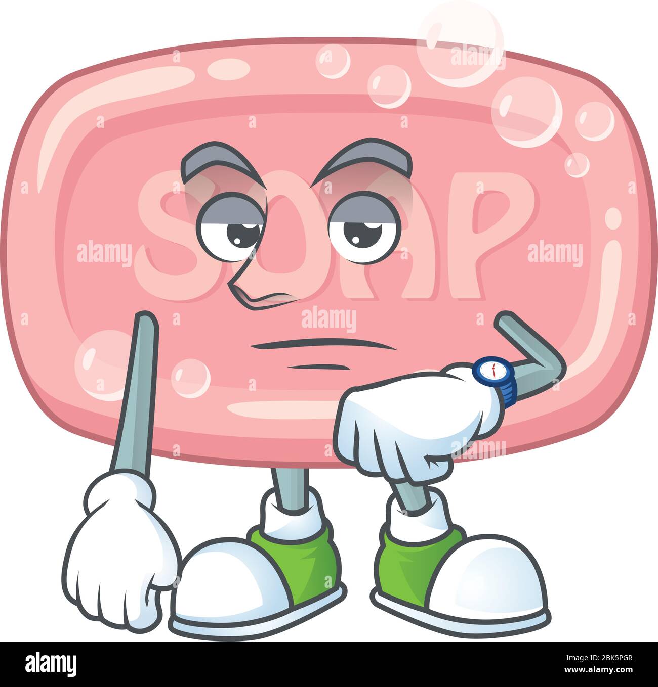 Pink soap with waiting gesture cartoon mascot design concept. Vector ...