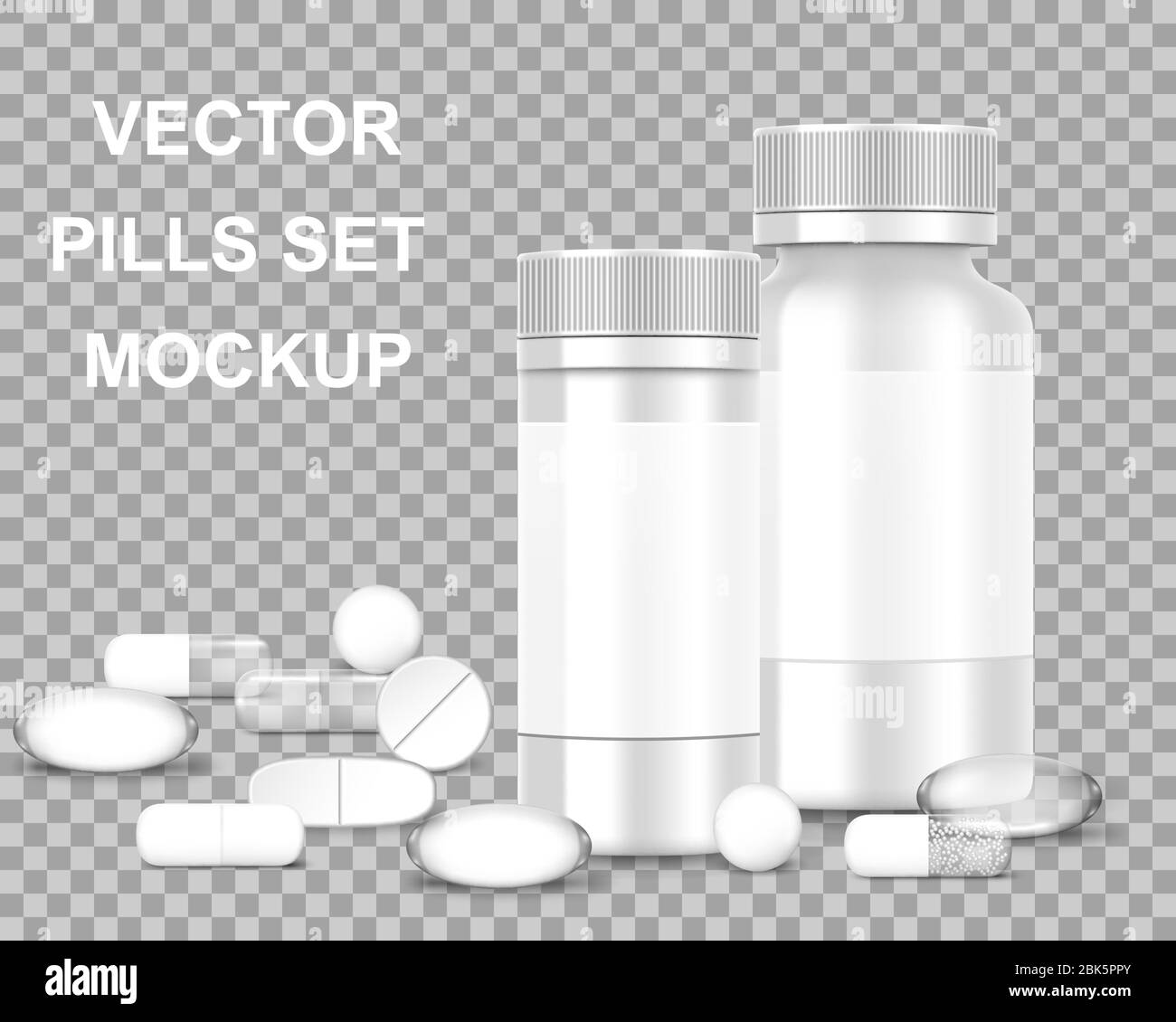 White blank transparent Bottle packaging with pills and capsules ...
