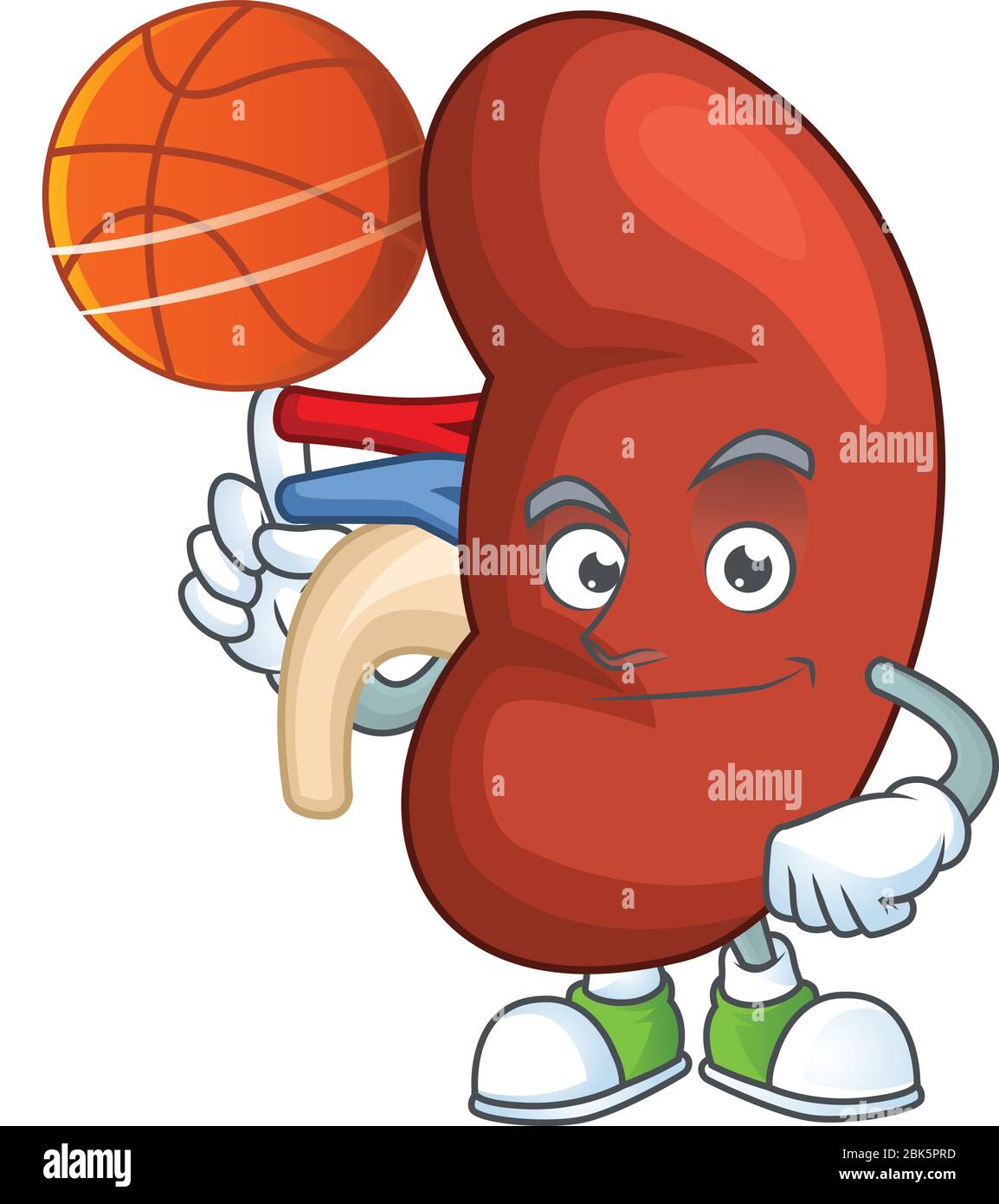 An athletic right human kidney cartoon design style playing basketball ...