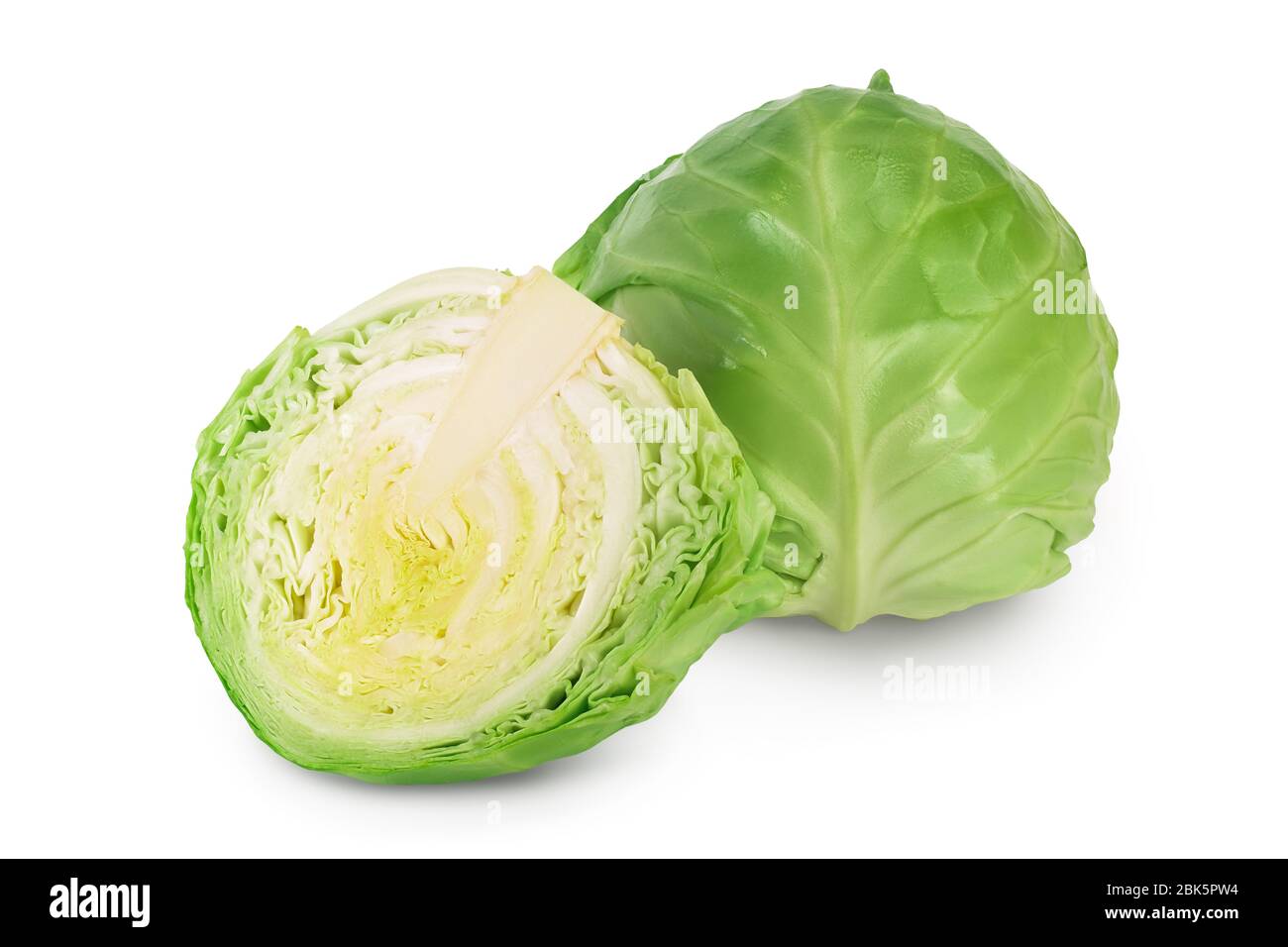 Green cabbage with half isolated on white background with clipping path ...