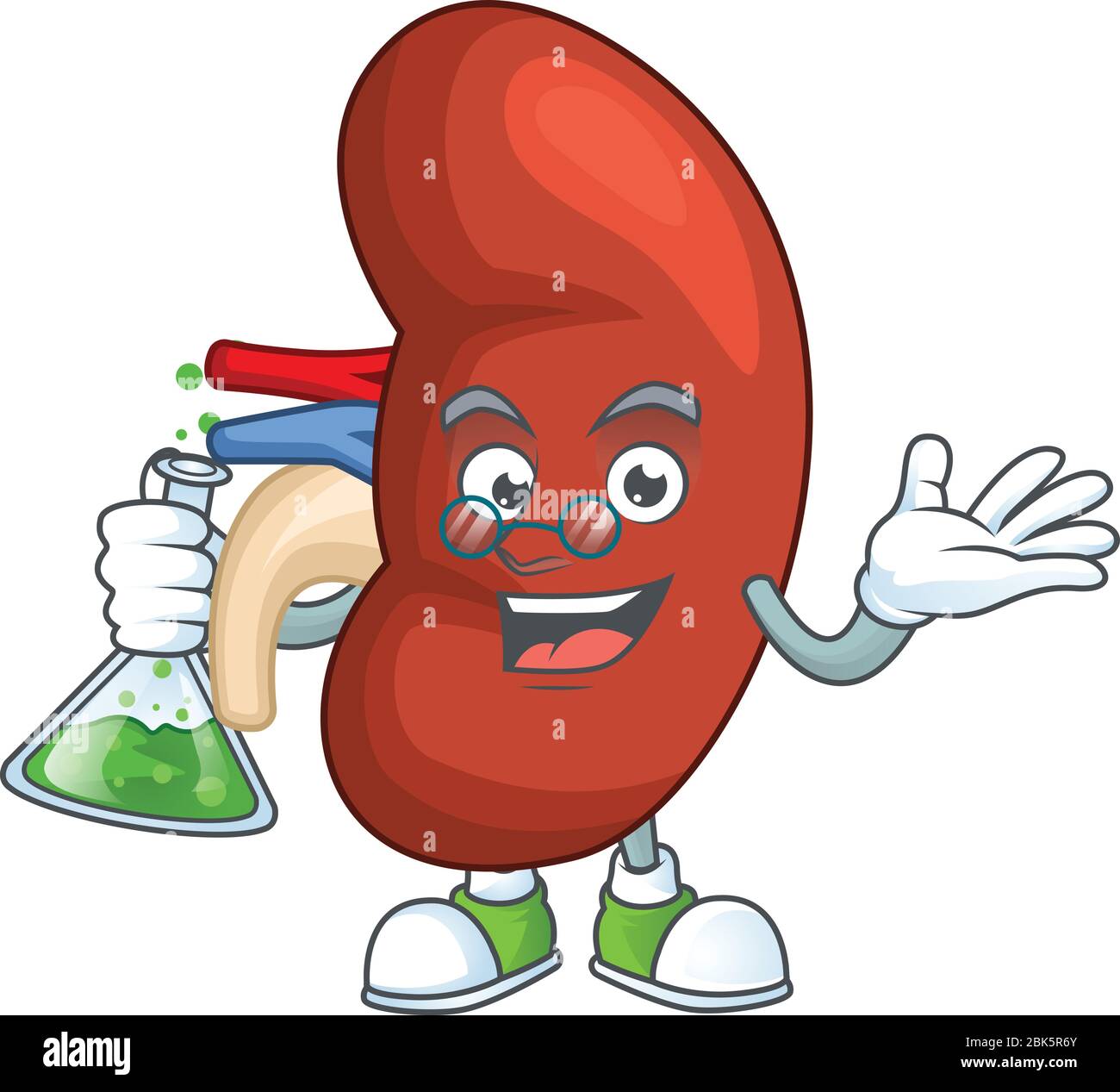 Right human kidney genius Professor Cartoon character holding glass ...