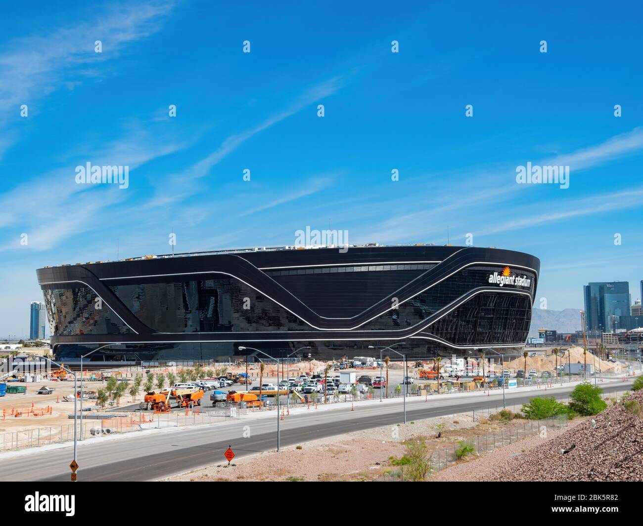 Las Vegas, APR 29, 2020 - Morning view of the almost finished Allegiant ...