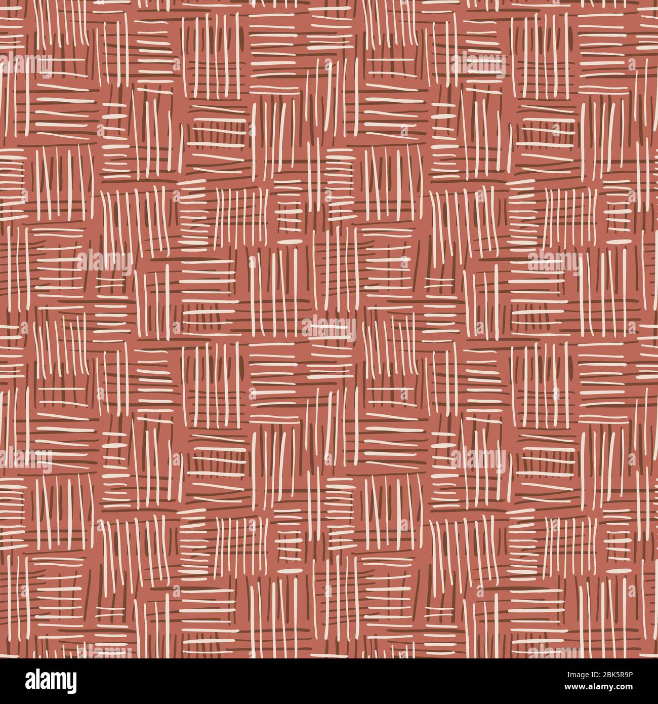 Hand Drawn Beige Basket Weave Vector Seamless Pattern on Clay Tone ...