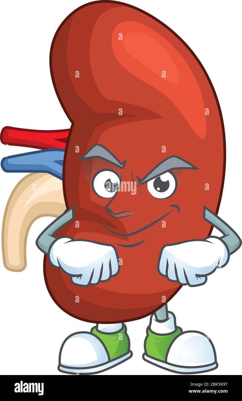 Right human kidney mascot design style with grinning face. Vector ...