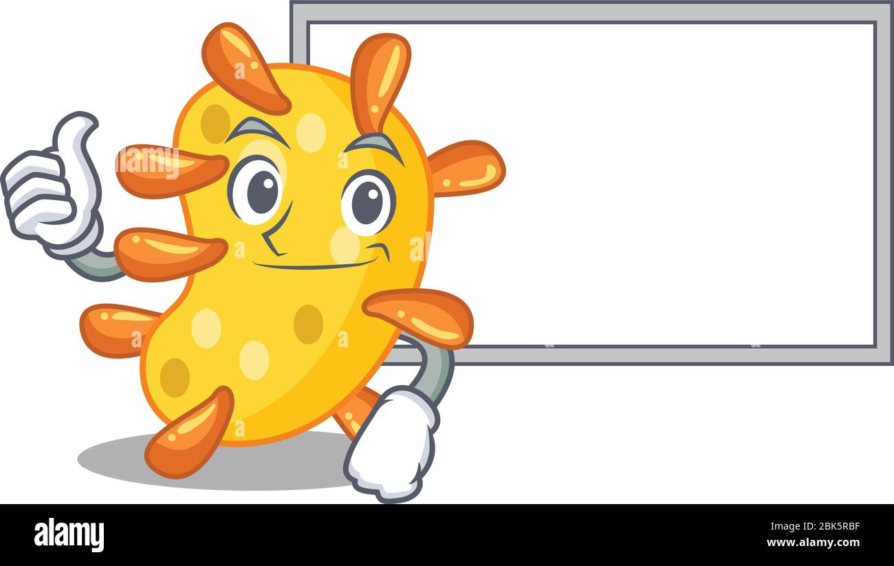 Humorous vibrio cartoon design Thumbs up bring a white board Stock ...