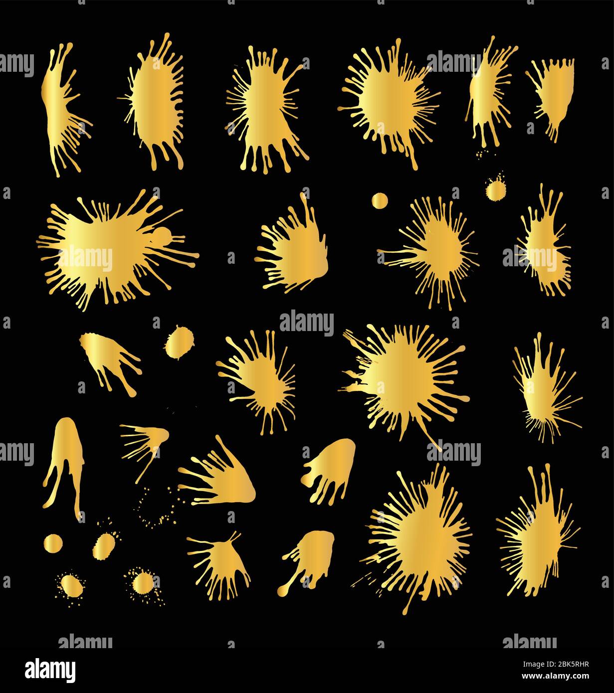 Golden paint splashes for design use. Set of trendy gold vector ...