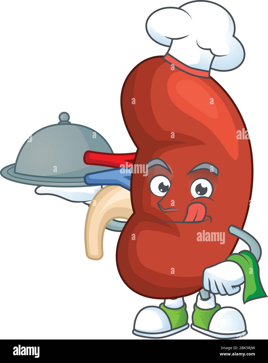 A right human kidney chef cartoon design with hat and tray. Vector ...