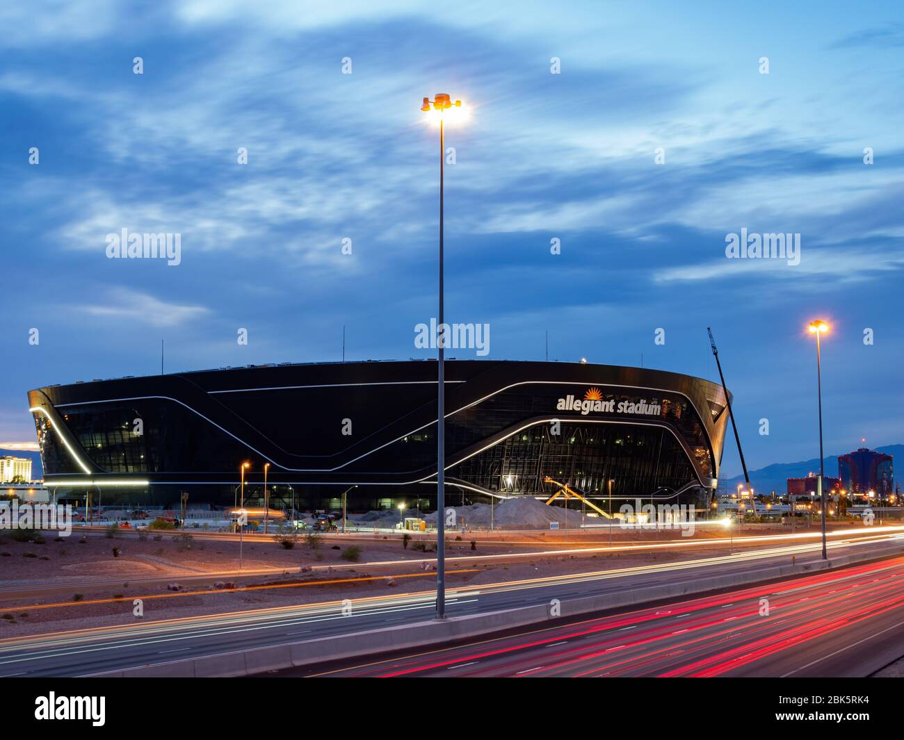 Las Vegas, APR 29, 2020 - Dusk view of the almost finished Allegiant ...