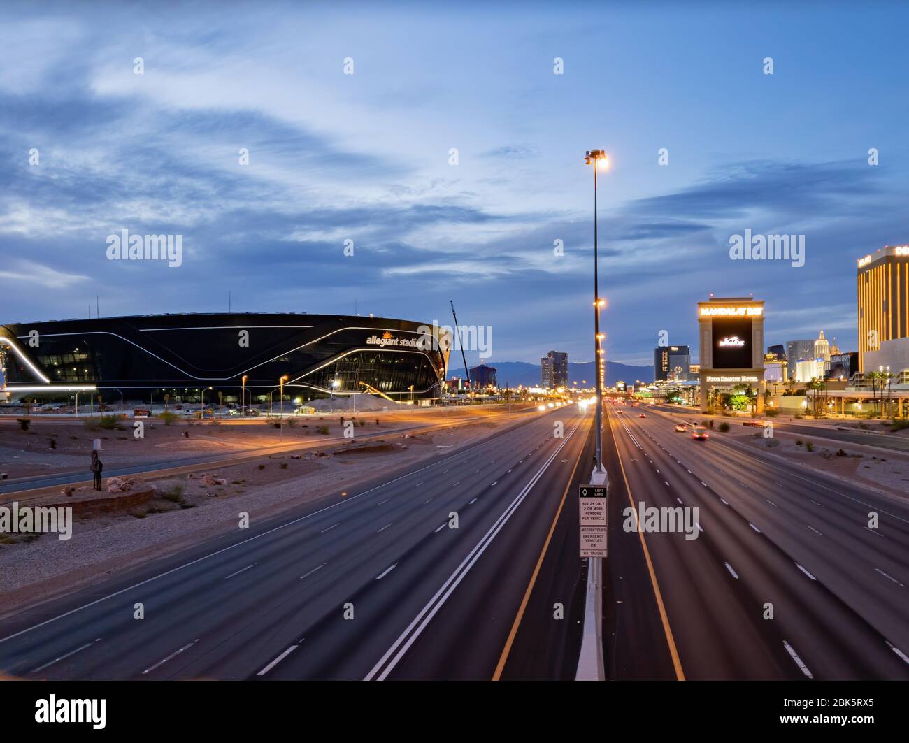 Las Vegas, APR 29, 2020 - Dusk view of the almost finished Allegiant ...