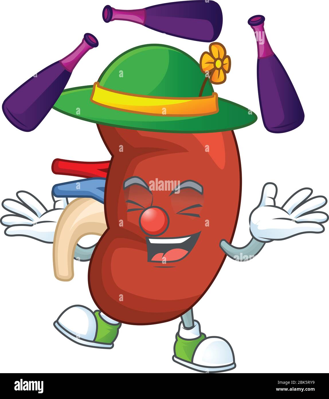 mascot cartoon style of right human kidney playing Juggling on stage ...
