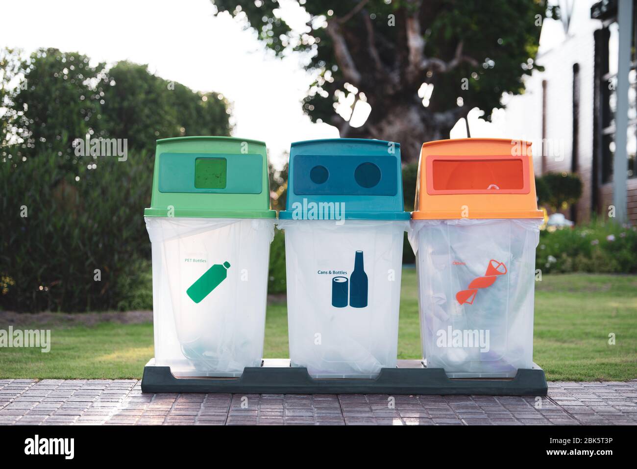 home rubbish bins set provided by local council Stock Photo - Alamy