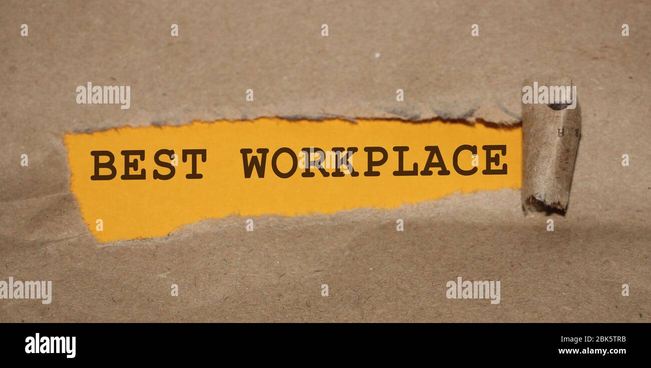 Best Workplace words appearing under brown torn paper. HR human ...