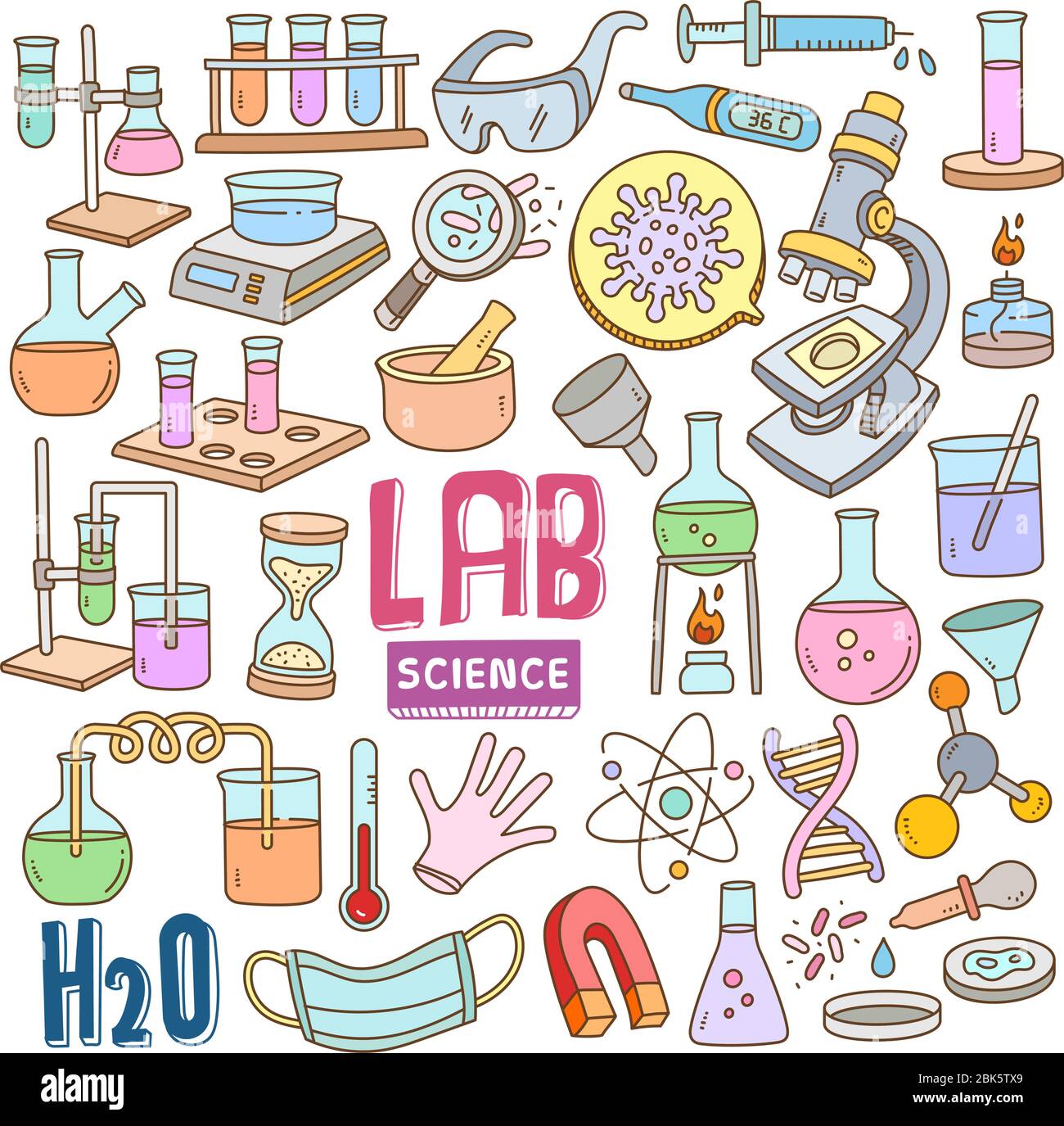 Set of laboratory and science vector cartoon illustration elements ...
