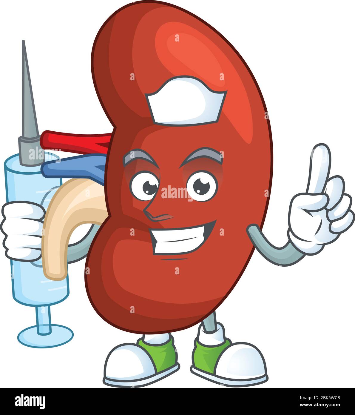 Friendly Nurse right human kidney mascot design style using syringe ...