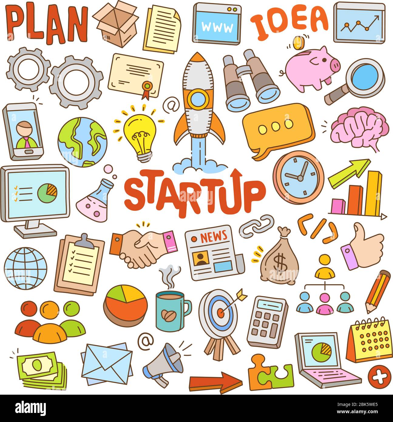 Set of startup company vector cartoon illustration elements. Various ...