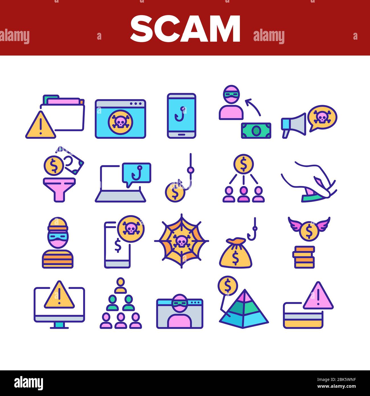 Scam Finance Criminal Collection Icons Set Vector Stock Vector Image ...