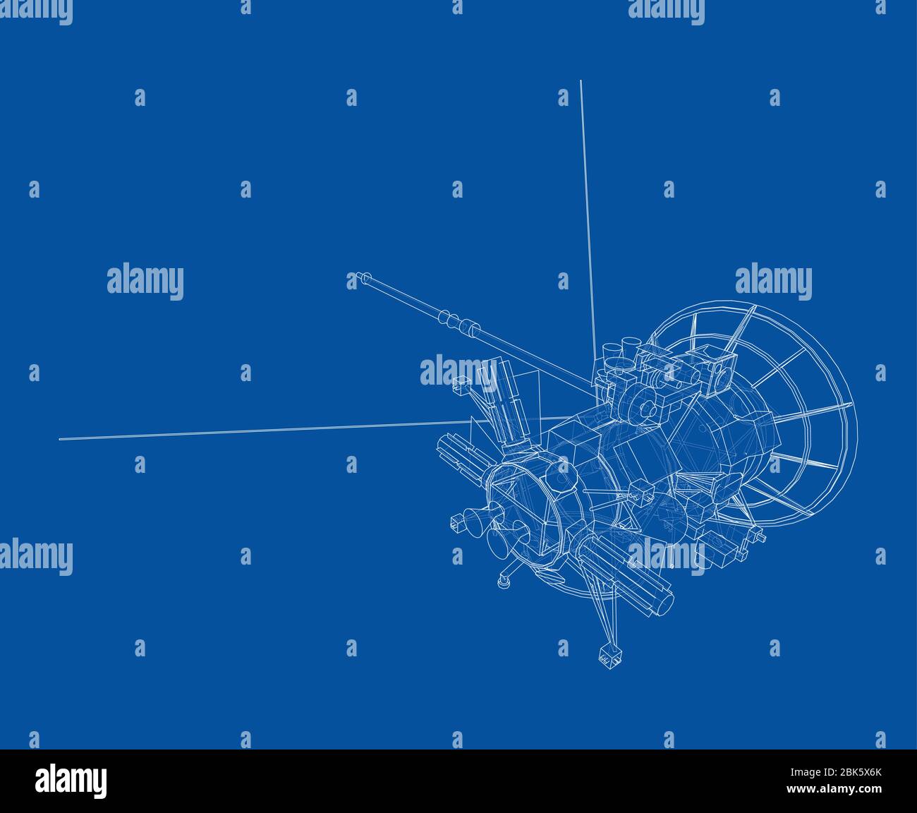Communication satellite concept outline. Vector rendering of 3d. Wire ...