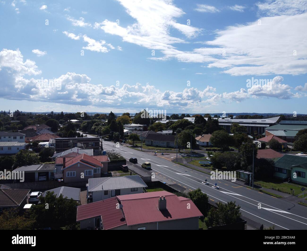 Drone shot of empty streets during a lockdown in the Covid-19 pandemic ...
