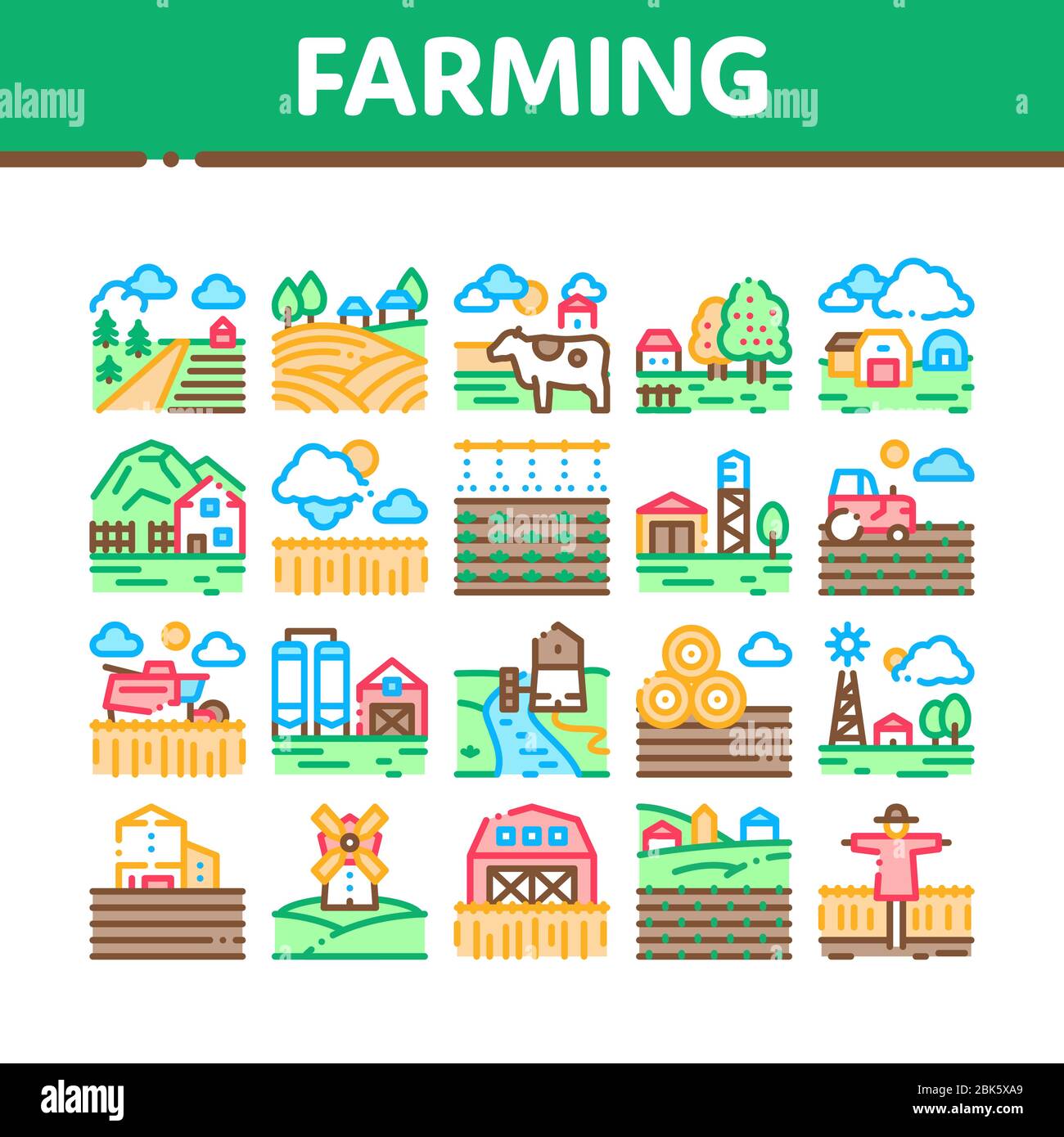 Farming Landscape Collection Icons Set Vector Stock Vector Image & Art ...