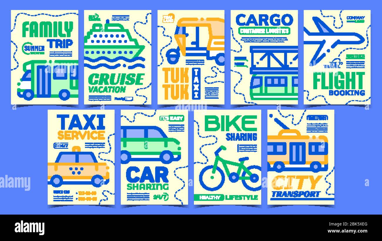Public Transport Advertising Posters Set Vector Stock Vector Image ...