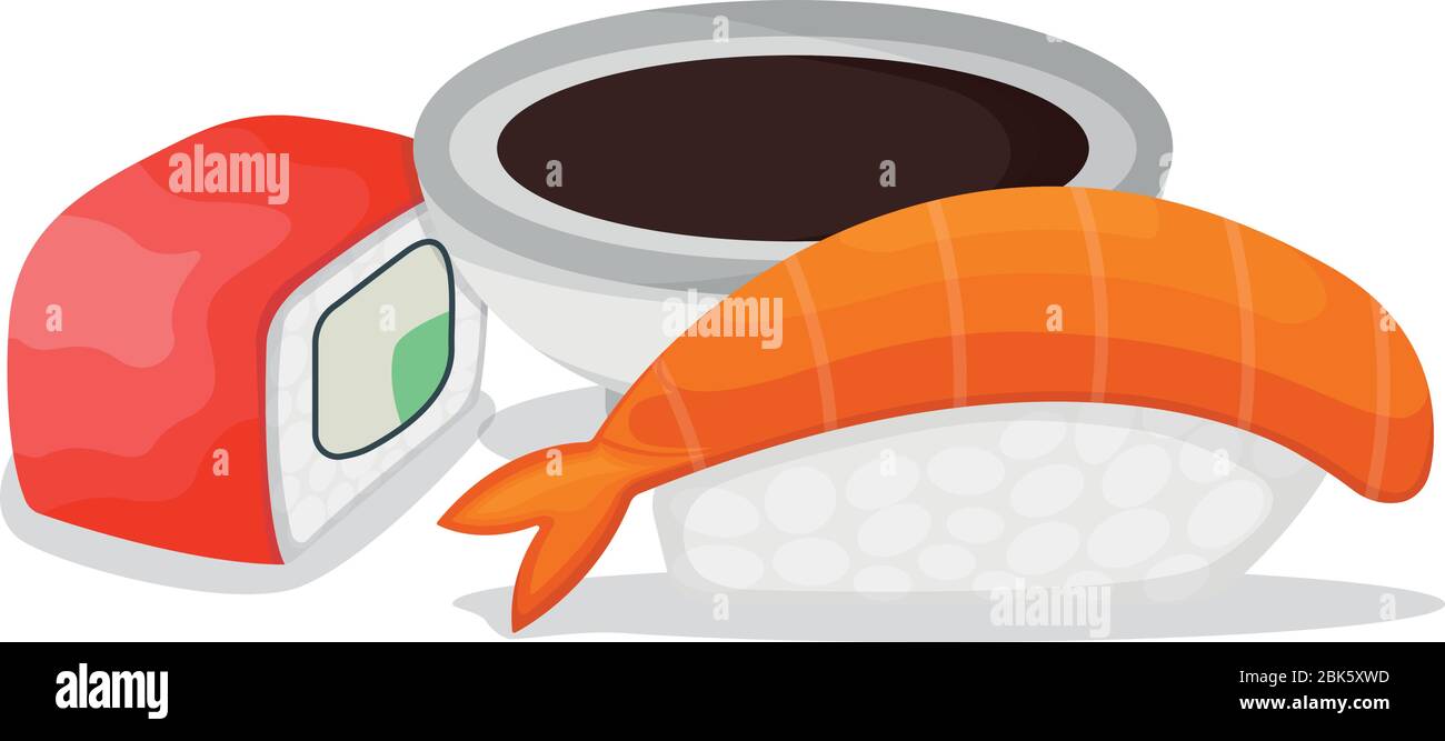 Set of piece fish salmon sushi, fresh tuna minnow with soy sauce, ocean ...