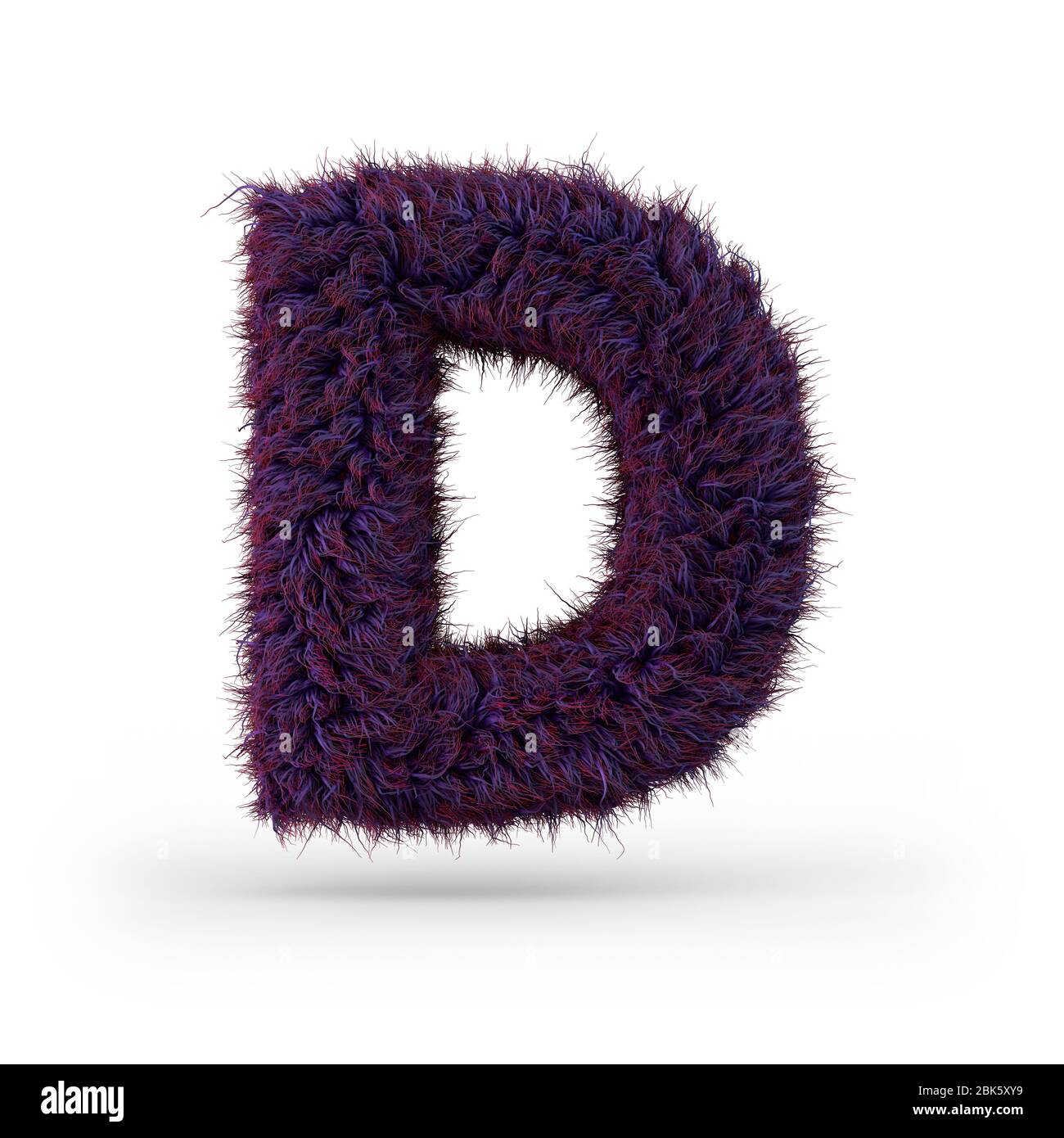 Capital letter D. Uppercase. Purple fluffy and furry font. 3D rendering ...