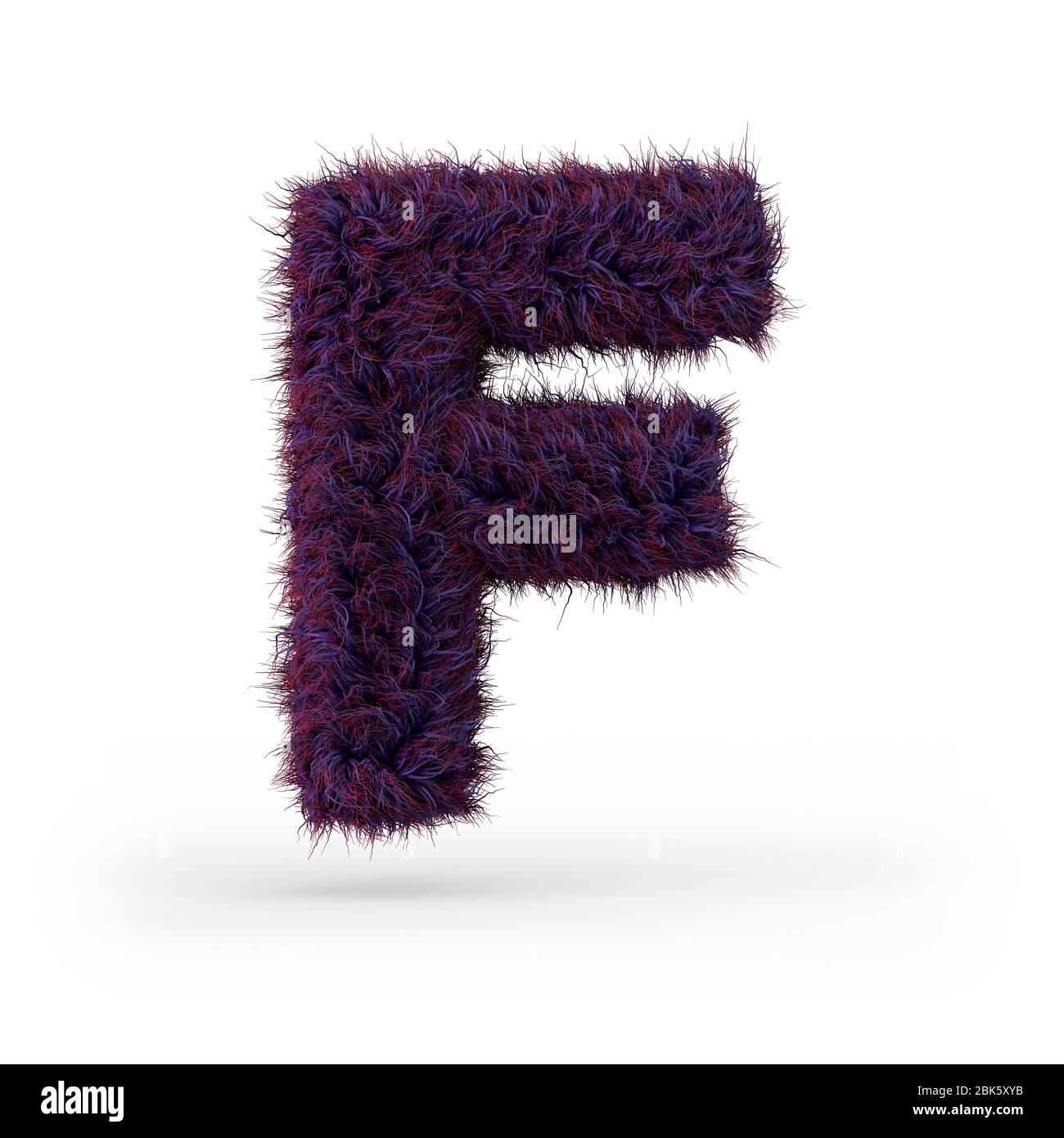 Capital letter F. Uppercase. Purple fluffy and furry font. 3D rendering ...