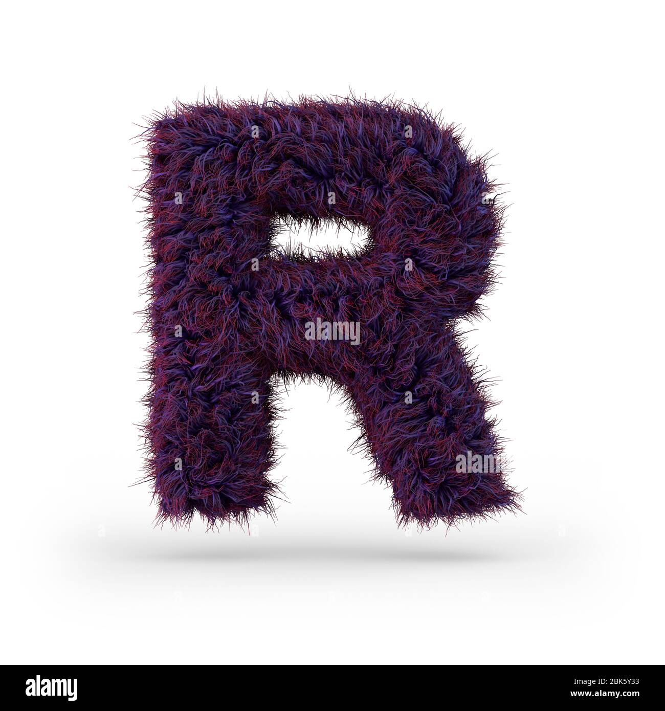 Capital letter R. Uppercase. Purple fluffy and furry font. 3D rendering ...