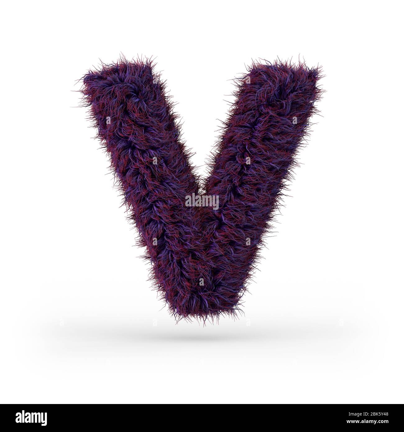 Capital letter V. Uppercase. Purple fluffy and furry font. 3D rendering ...