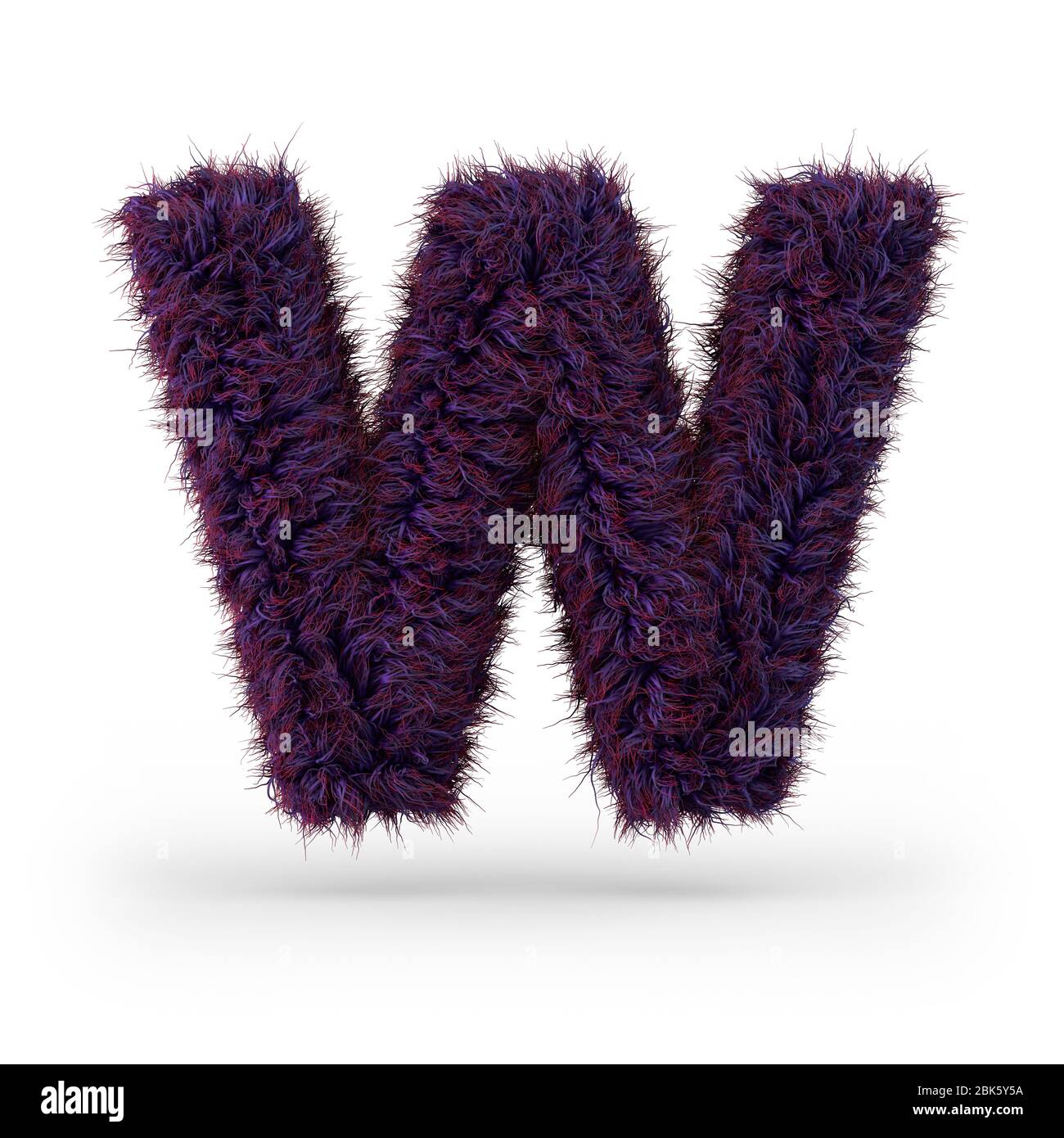 Capital letter W. Uppercase. Purple fluffy and furry font. 3D rendering ...