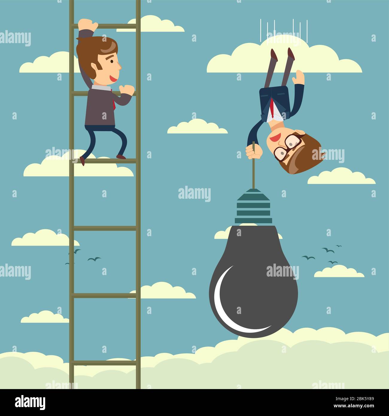 Cartoon illustration man climbing ladder hi-res stock photography and ...