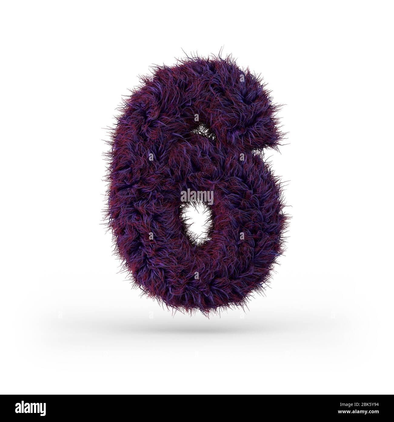 Number 6. Digital sign. Purple fluffy and furry font. 3D rendering ...