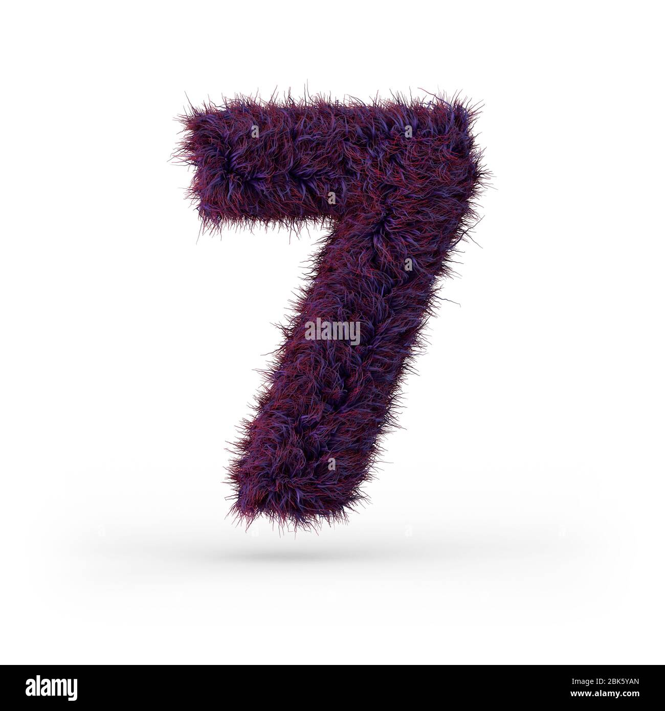Number 7. Digital sign. Purple fluffy and furry font. 3D rendering ...