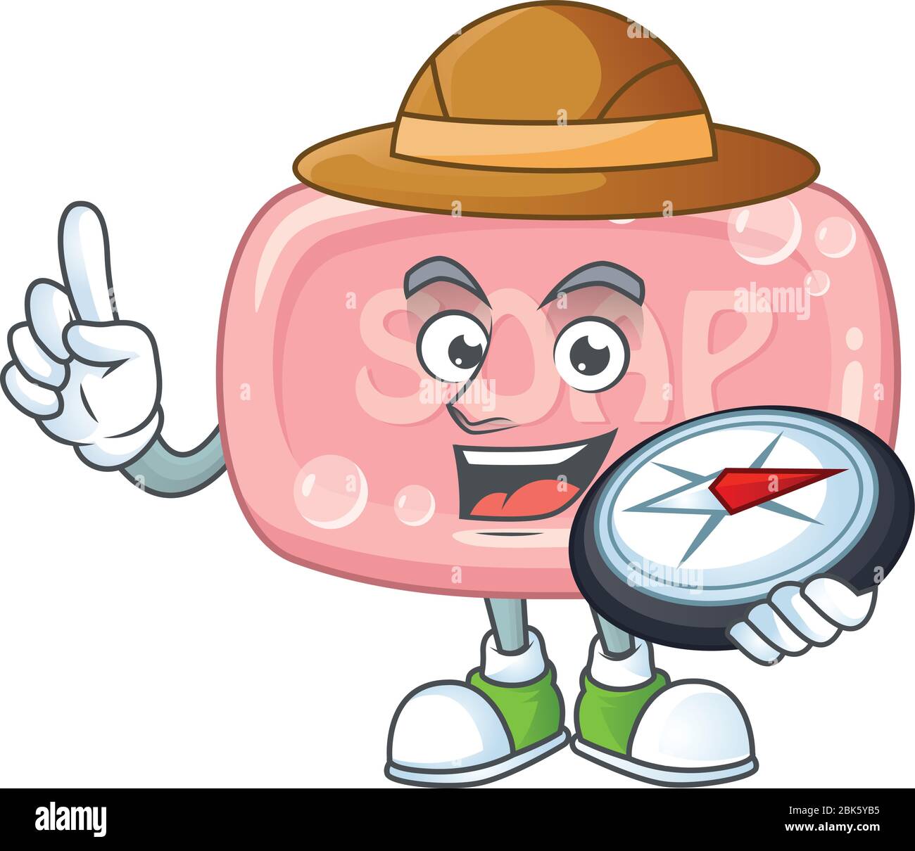 World explorer pink soap cartoon design style using compass Stock ...