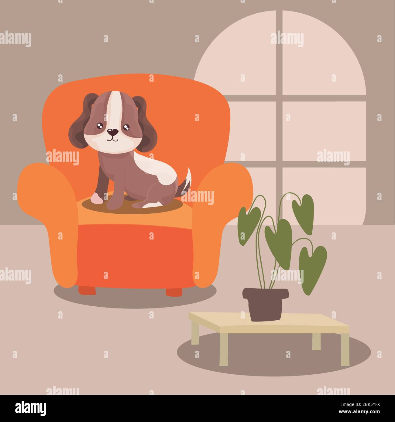 adorable dog in living room vector illustration design Stock Vector ...