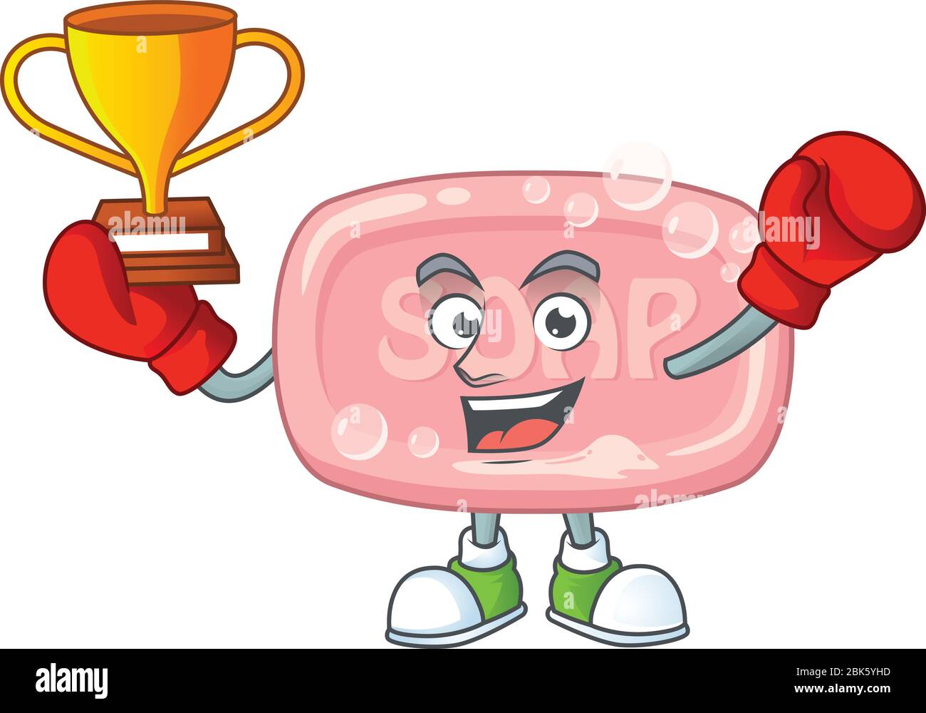 Proudly face of boxing winner pink soap presented in cartoon character ...