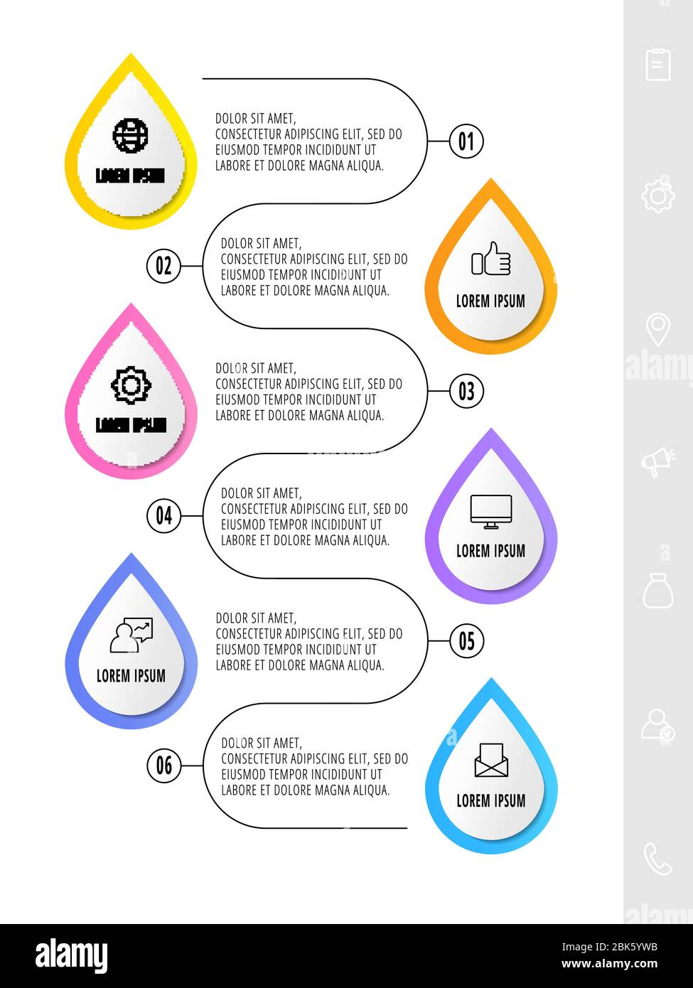 Vector infographic with 6 drops and icons. Template of six business ...