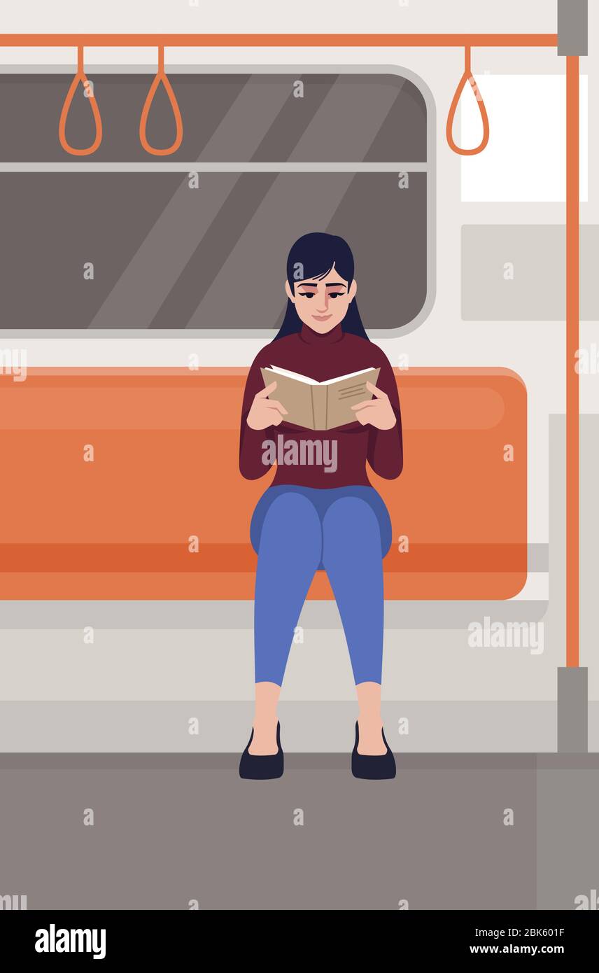 Woman reading in train semi flat vector illustration Stock Vector Image ...