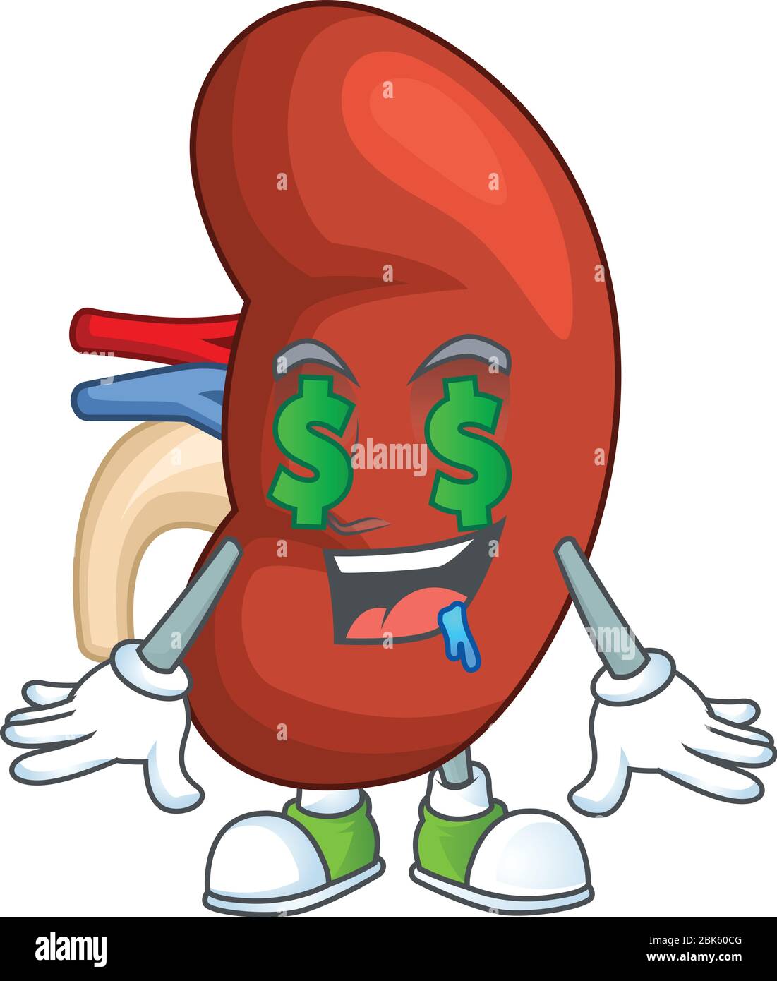 mascot character style of rich right human kidney with money eyes Stock ...
