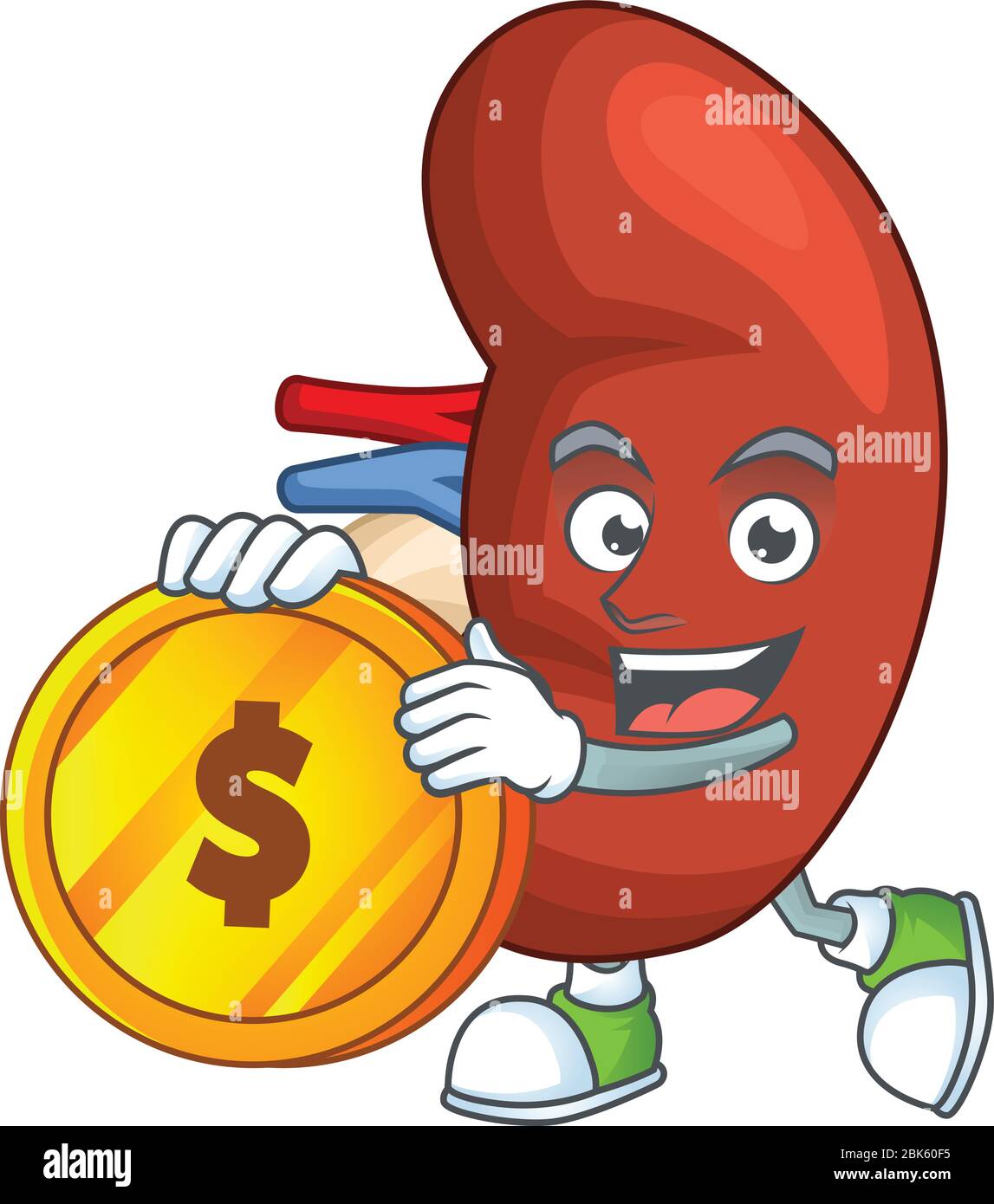 Right human kidney rich cartoon character have big gold coin Stock ...