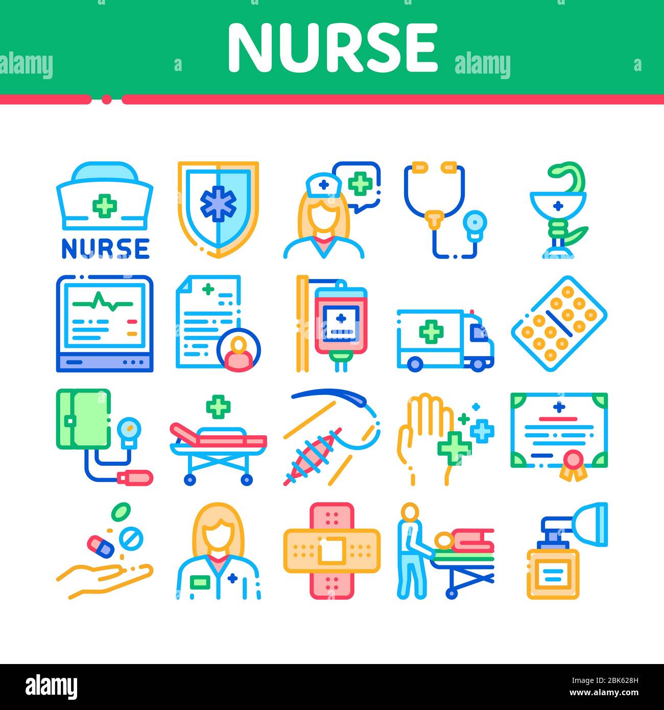 Nurse Medical Aid Collection Icons Set Vector Stock Vector Image & Art ...