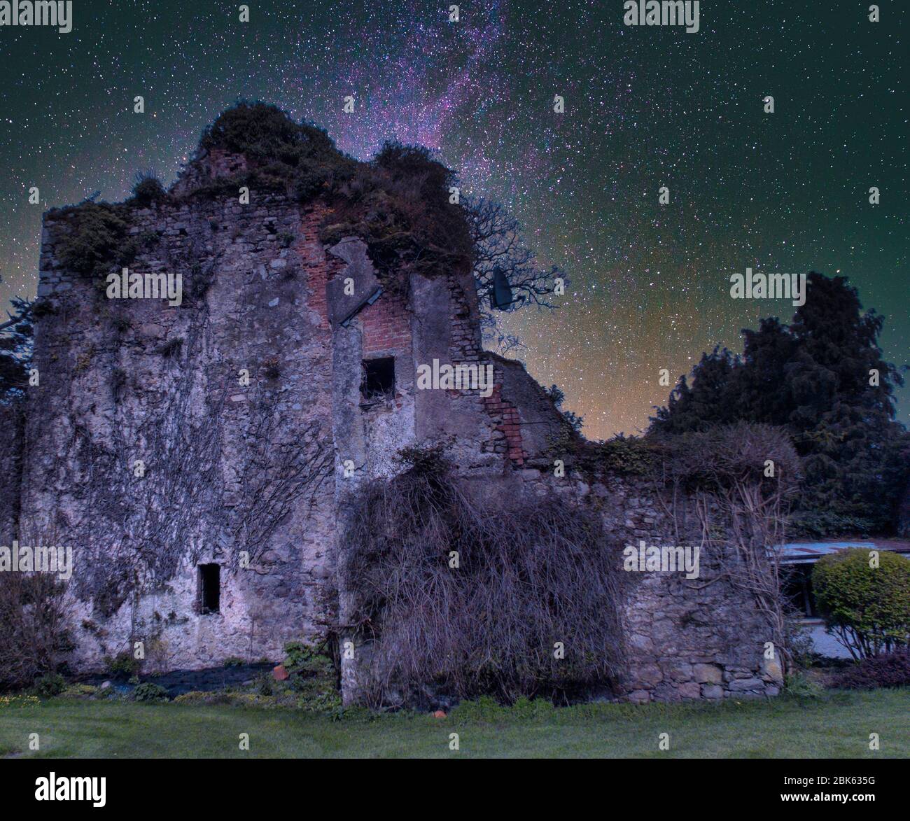 Image of mysterious spooky castle ruins at night Stock Photo - Alamy