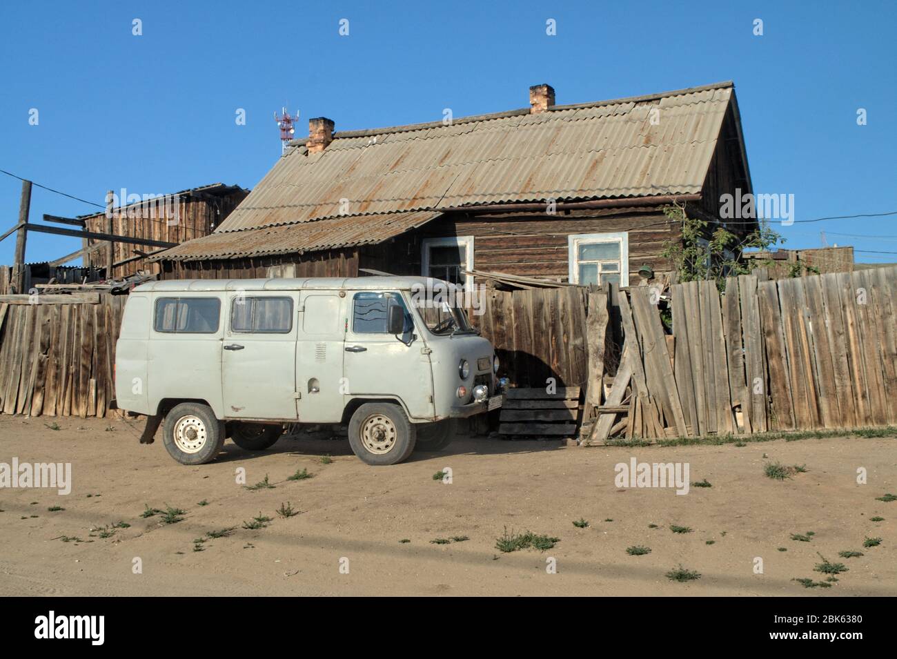 Typical Russian Tour Bus - terrain van UAZ 4x4, standing in front of ...