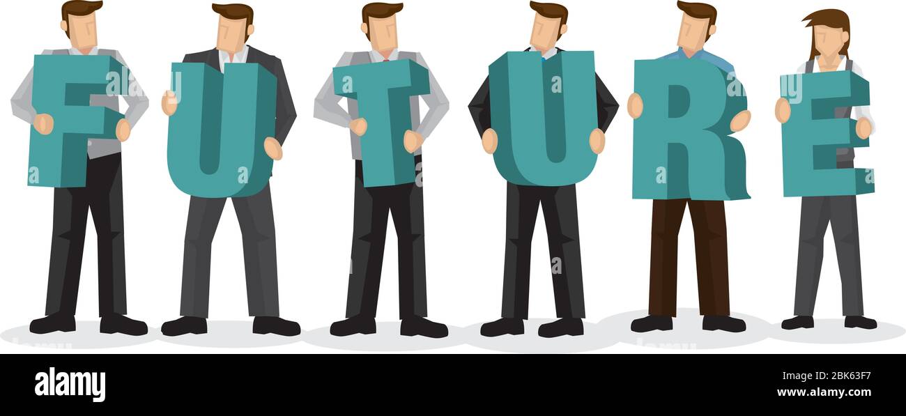 A group of businesspeople holding giant alphabet to form the word ...