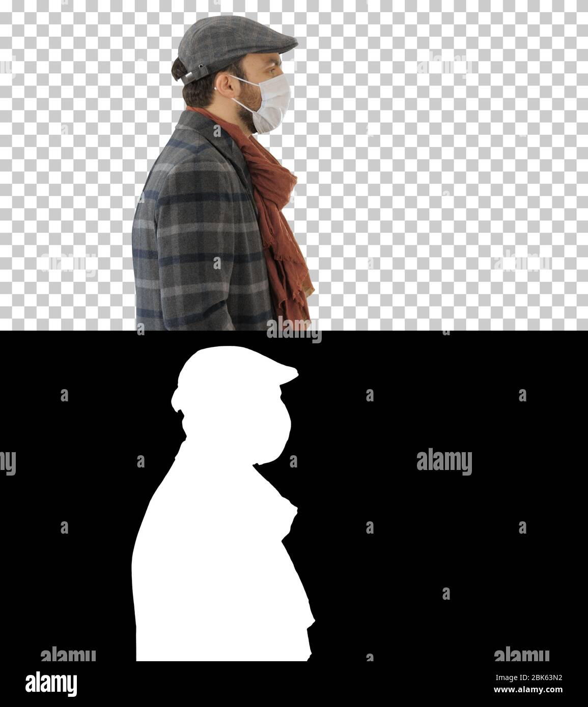 Gentleman wearing a protective face mask walking, Alpha Channel Stock ...