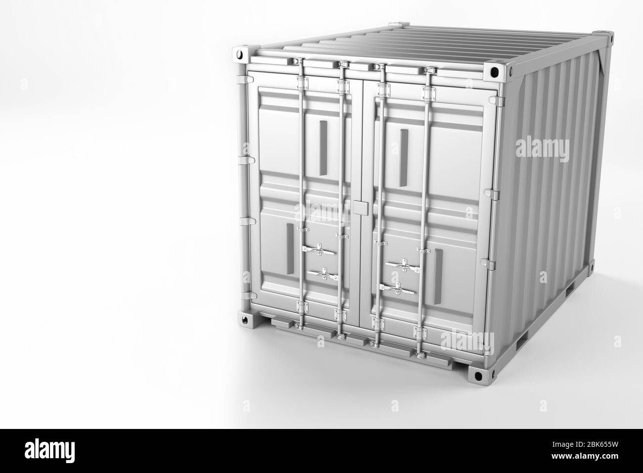 A high quality image of a white 10ft shipping container on a white background. Ten foot sea ...